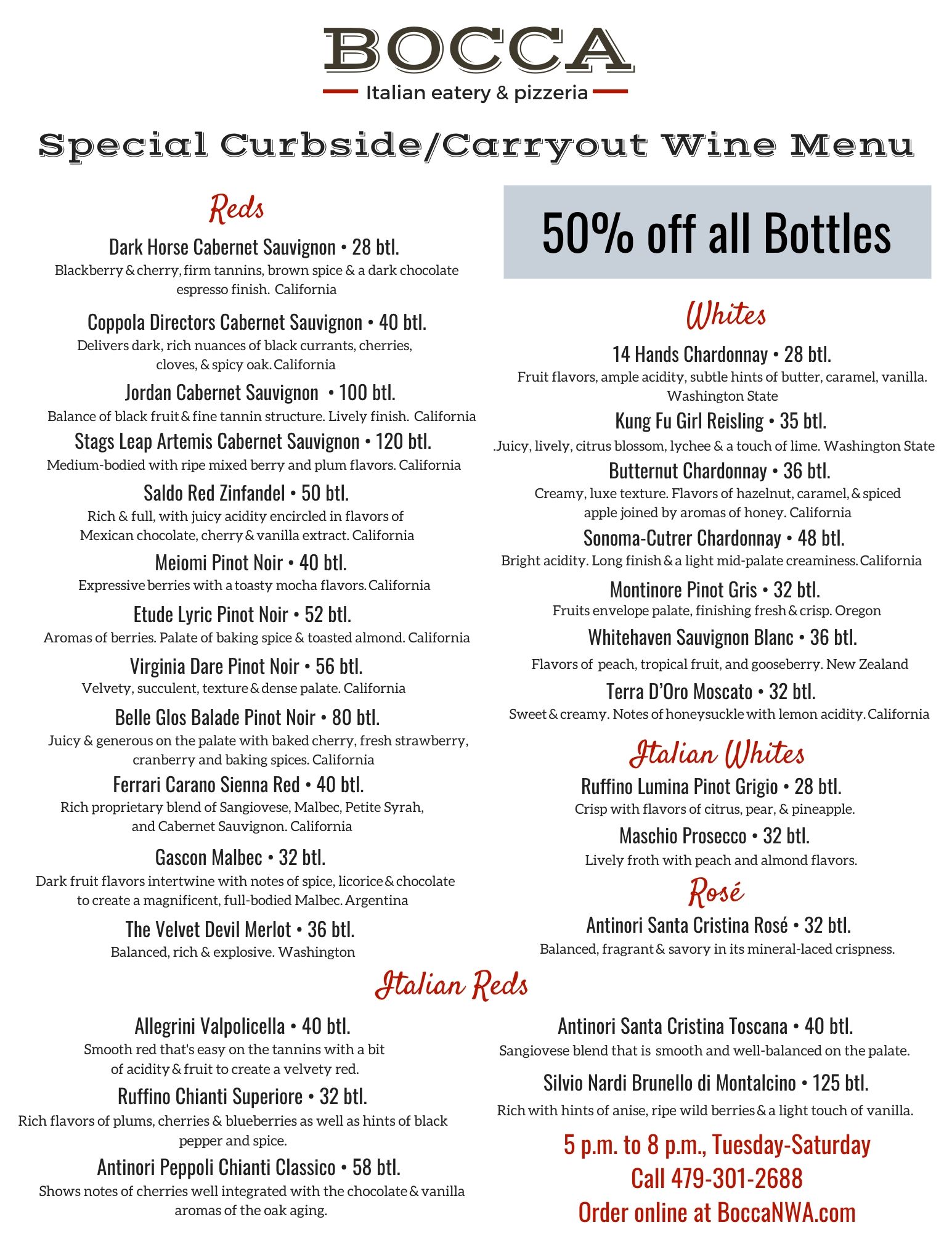 Covid Bocca Drink Menu – Bocca Italian eatery & pizzeria